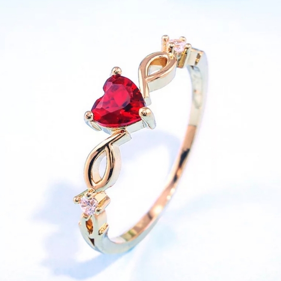 Jewelry | Dainty Red Heart Cubic Zirconia Gold Ring | Poshmark